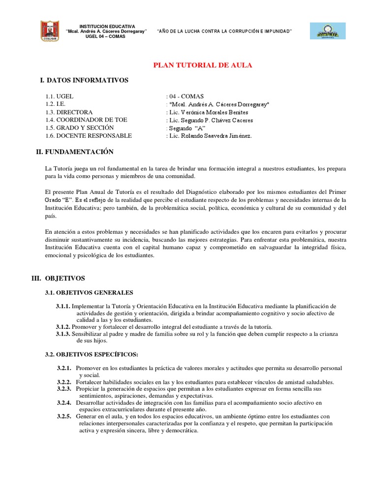 Plan Tutorial de Aula - 2019 | PDF