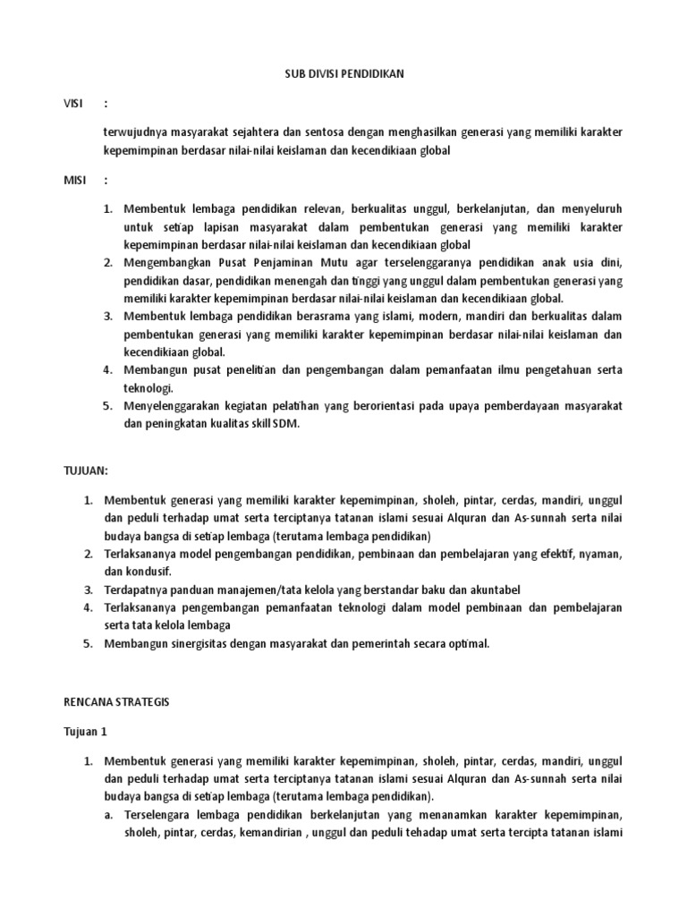 Sub Divisi Pendidikan dan Visi Misinya | PDF | Karier & Perkembangan