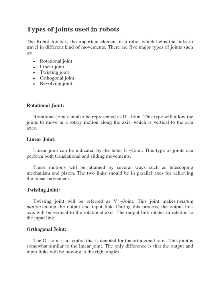 Types of Joints in Robotics | PDF