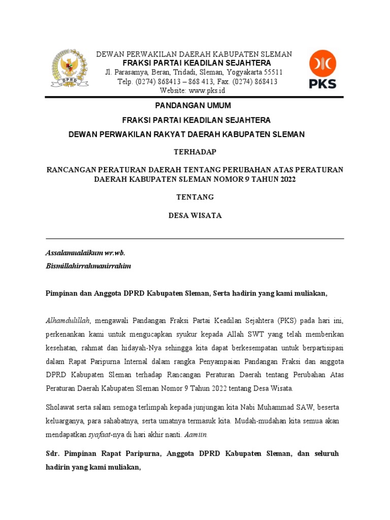 Pandangan Umum PKS Terhadap APBD Perubahan | PDF