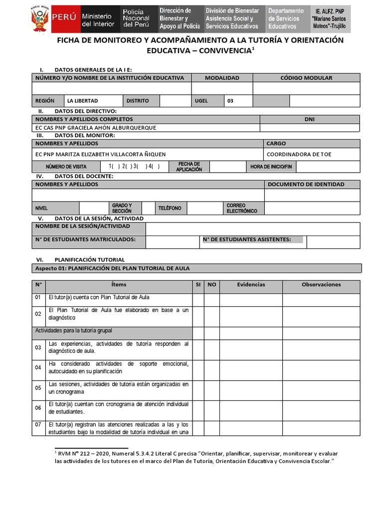 Ficha de Monitoreo de Tutoria y Orientacion Educativa | PDF | Aprendizaje | Cognición