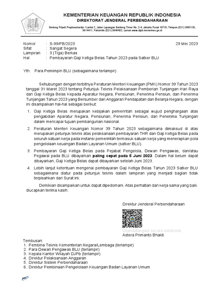 Pembayaran Gaji Ketiga Belas Tahun 2023 Pada Satker BLU | PDF Pembayaran Gaji Ketiga Belas Tahun 2023 Pada Satker BLU | PDF