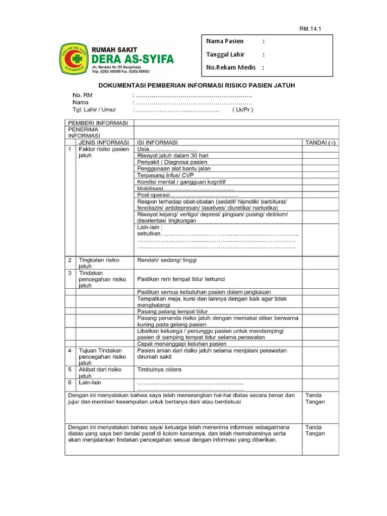Form Dokumentasi Pemberian Informasi Risiko Pasien Jatuh | PDF | Hukum