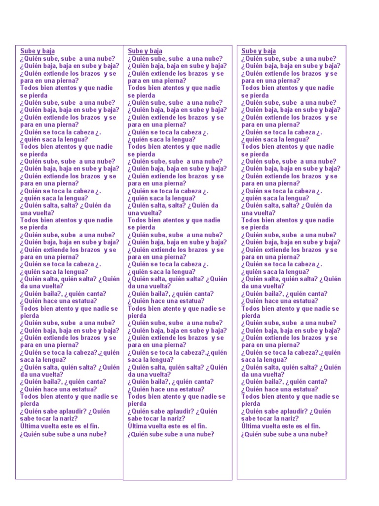 Letra Sube y Baja | PDF