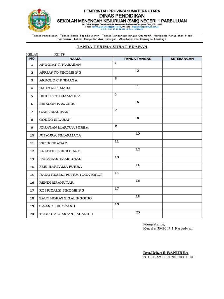 Tanda Terima Surat Edaran Kelas Xii 2023 | PDF