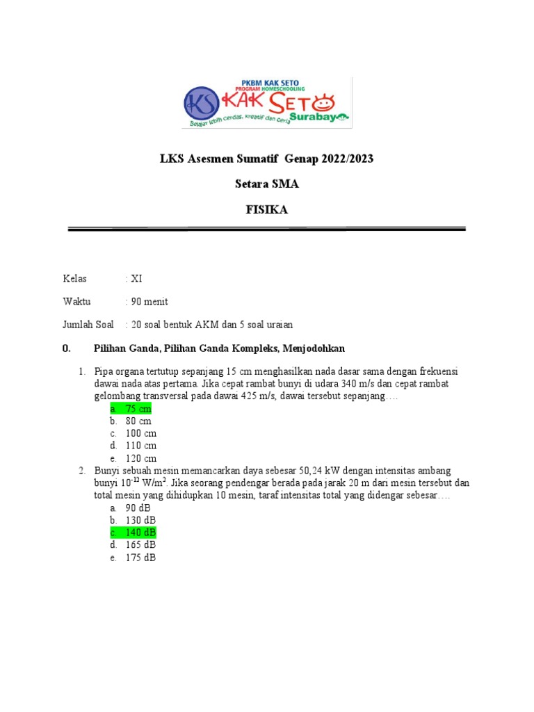 LKS Asesmen Sumatif Genap XI | PDF | Metode & Bahan Ajar | Griya & Taman