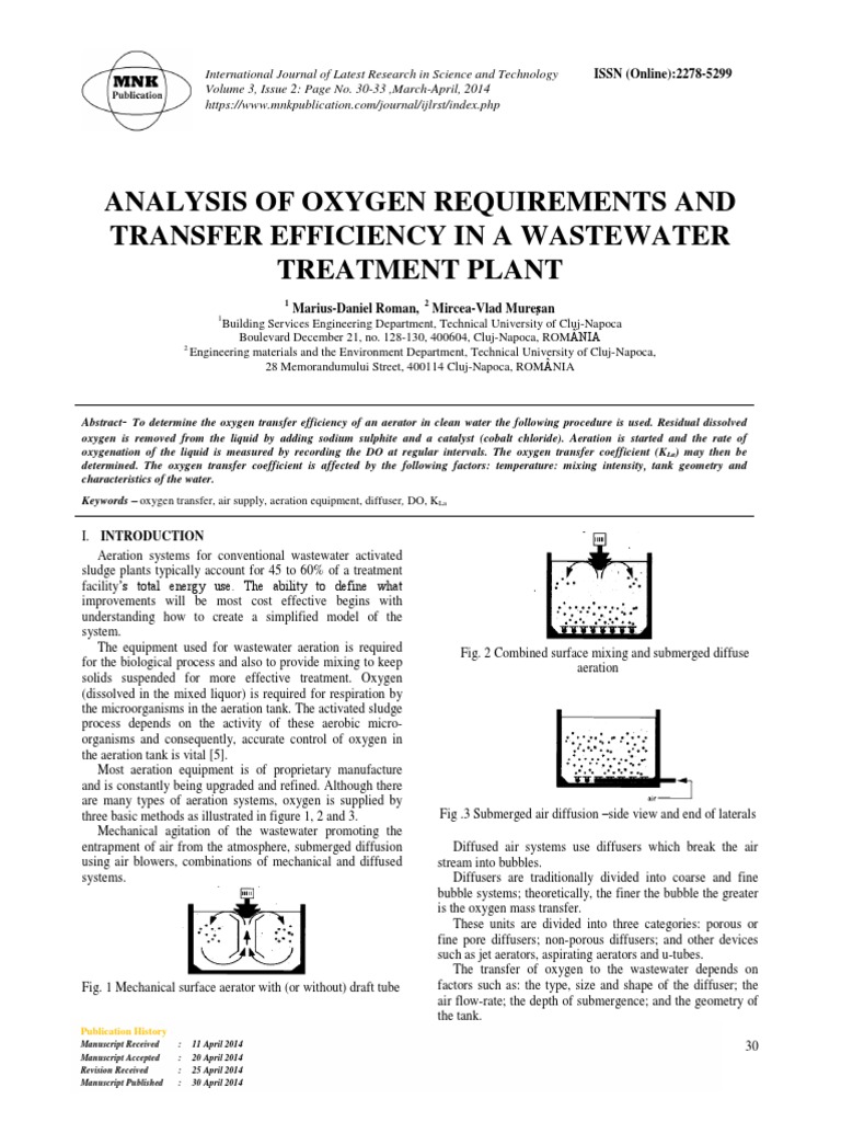 Analysis of Oxygen Requirements and Transfer Efficiency in A Wastewater ...