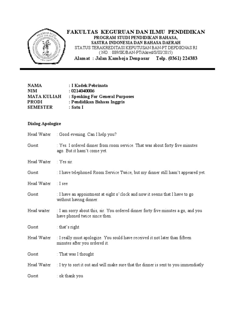 Dialog Apologize | PDF