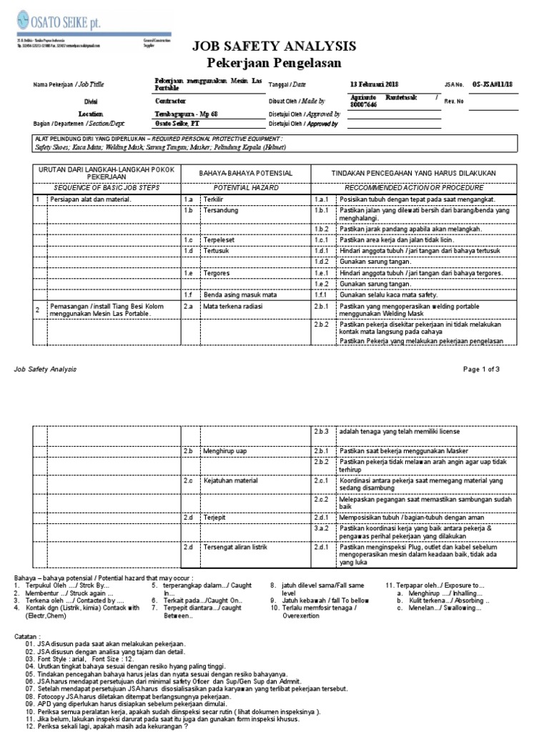 JSA Menggunakan Mesin Las Portable | PDF