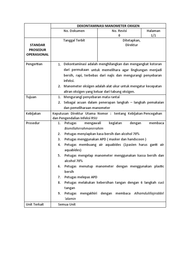 Spo Dekontaminasi Manometer Oxigen | PDF | Sains & Matematika