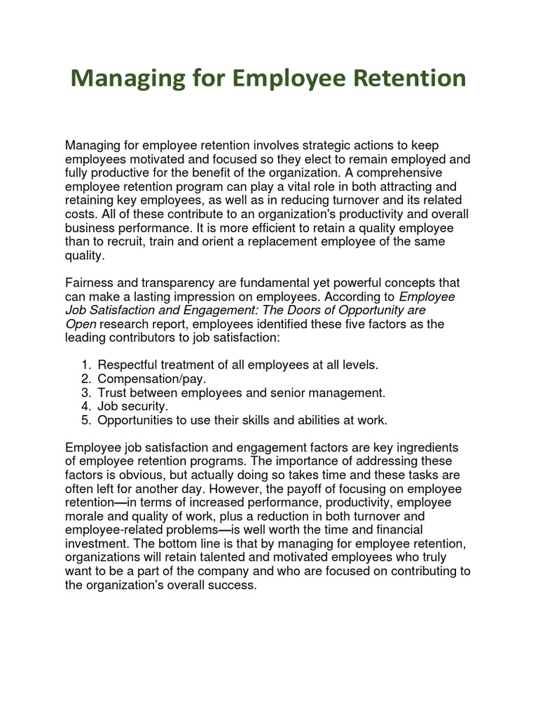 Managing For Employee Retention | PDF | Employee Retention | Turnover ...