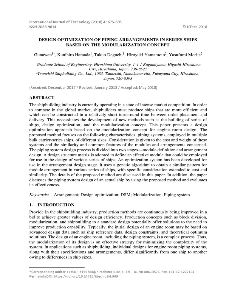 Design Optimization of Piping Arrangements in Series Ships based on the Modularization Concept ...