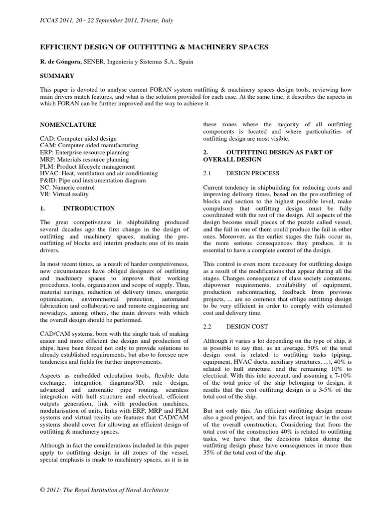Efficient Design of Outfitting & Machinery Spaces: R. de Góngora, SENER ... Efficient Design of Outfitting & Machinery Spaces: R. de Góngora, SENER ...