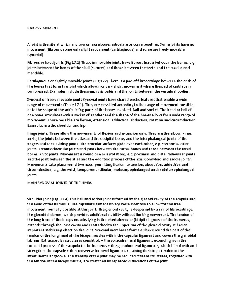 Hap Assignment | PDF | Joint | Skeletal System