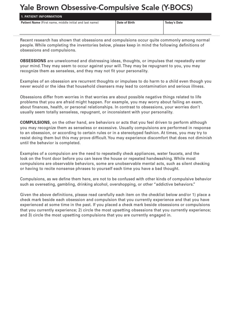 Yale Brown Obsessive Compulsive Scale Y BOCS July 2022 2 | PDF ...