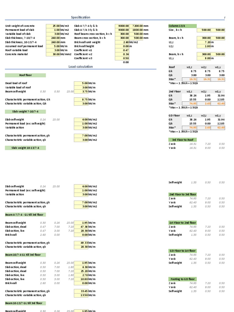 Structural Load Calculation Excel Sheet | PDF | Beam (Structure ...