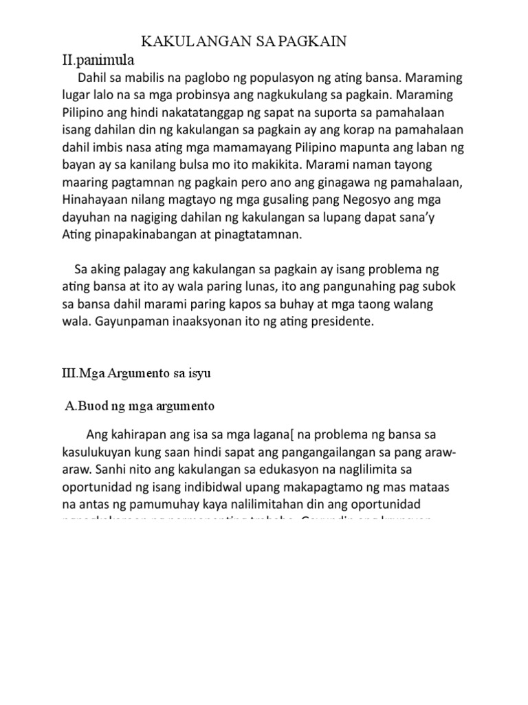 Kakulangan Sa Pagkain II - Panimula | PDF