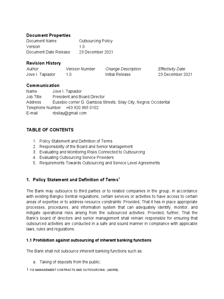 Outsourcing and Cloud Policy | PDF | Outsourcing | Information Security