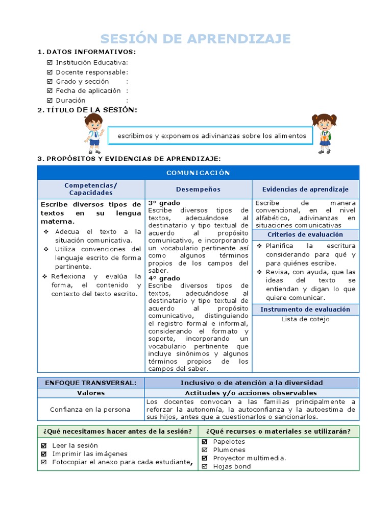SESIÓN DE APRENDIZAJE Semana 2 Comunicacion | PDF | Evaluación | Aprendizaje