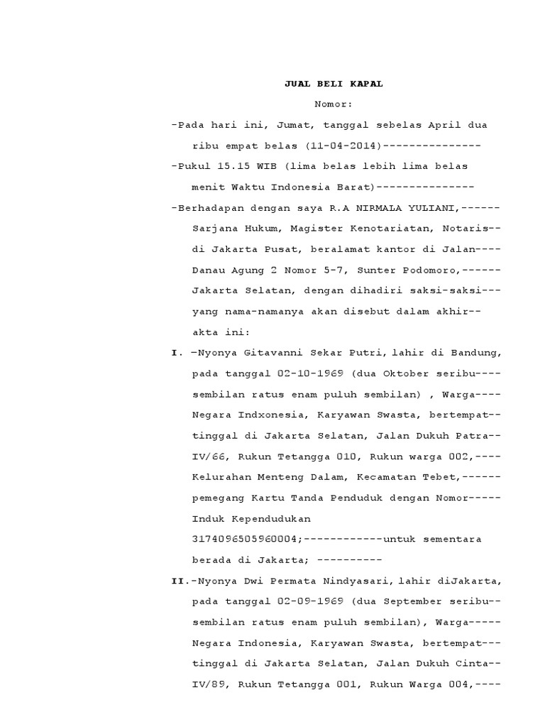 Akta Jual Beli Kapal | PDF