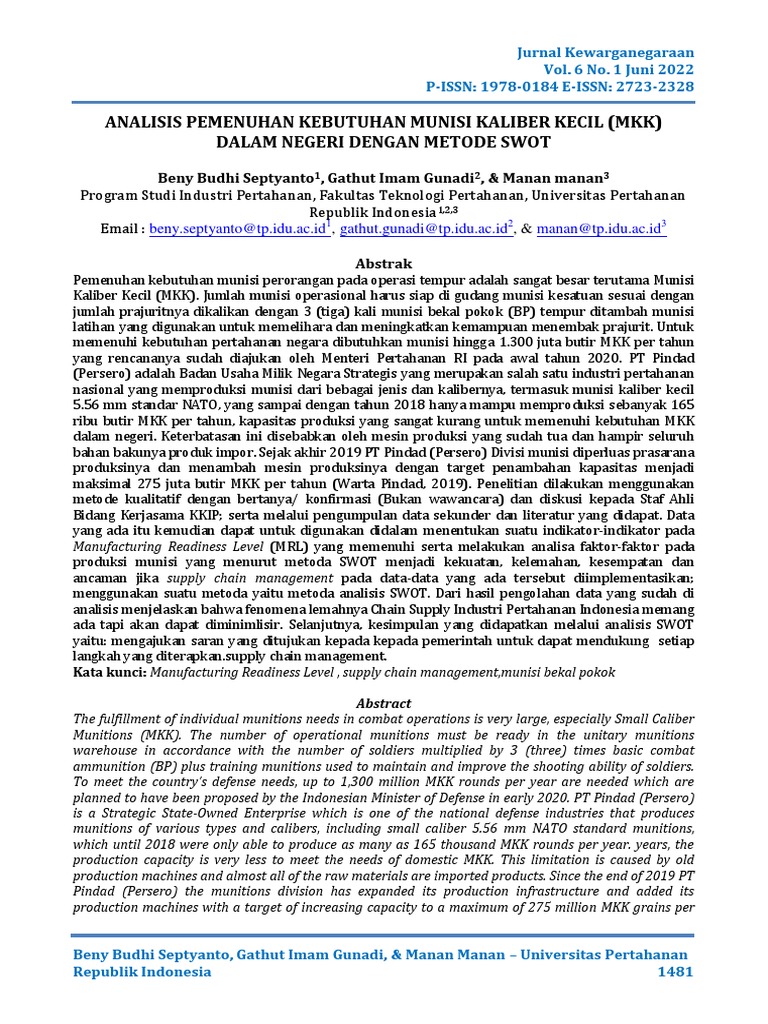 1.ANALISIS PEMENUHAN KEBUTUHAN (MKK) DALAM+NEGERI+DENGAN+METODE+SWOT | PDF