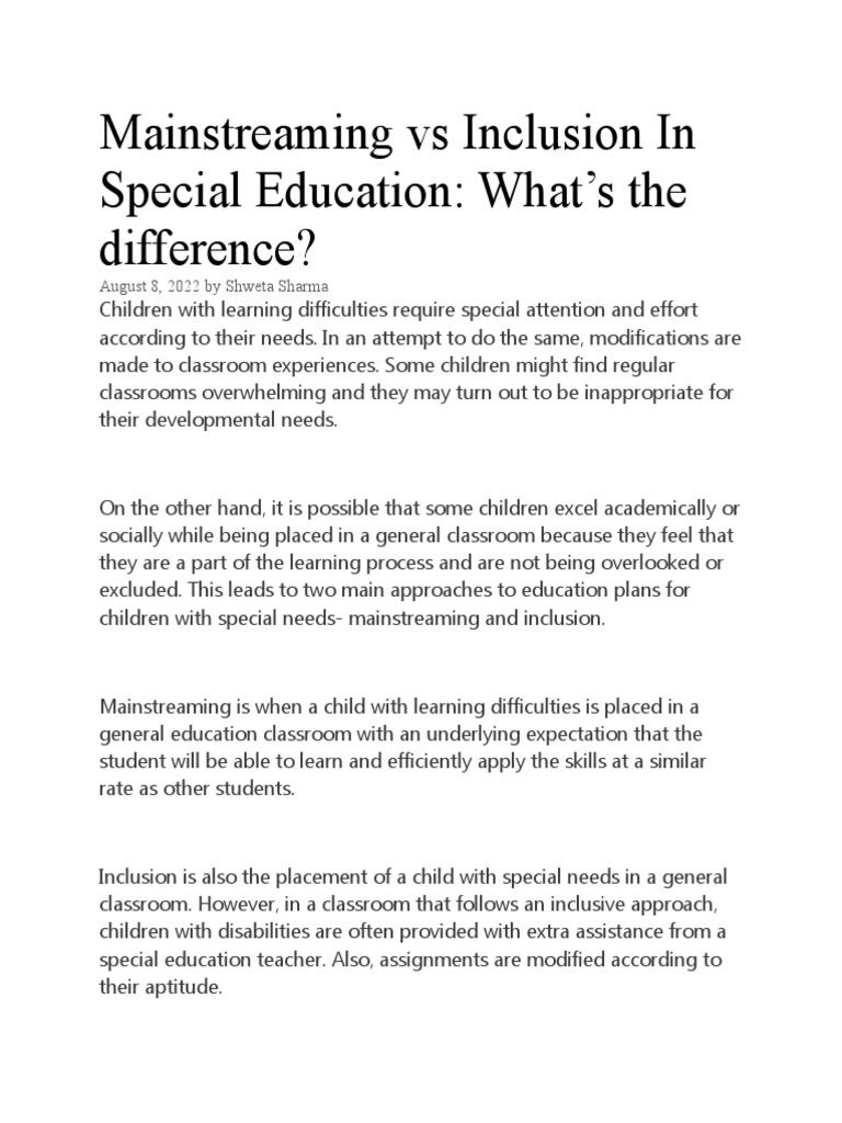 MAINSTREAM | PDF | Inclusion (Education) | Special Education