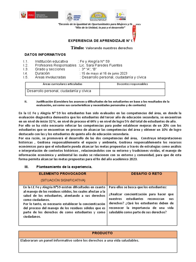 3° DPCC - EXPERIENCIA DE APRENDIZAJE - 02 | PDF | Evaluación | Aprendizaje