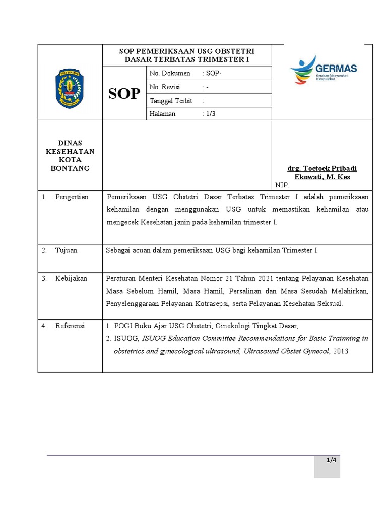 Sop Usg Trimester I | PDF