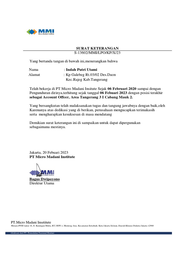 Paklaring Indah Putri Utami | PDF