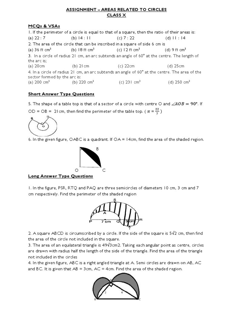 Assignment - Areas Related To Circles - 2 | PDF | Area | Circle