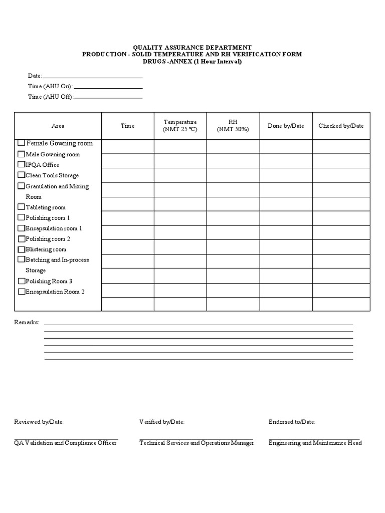 Temperature and RH Verification Form | PDF