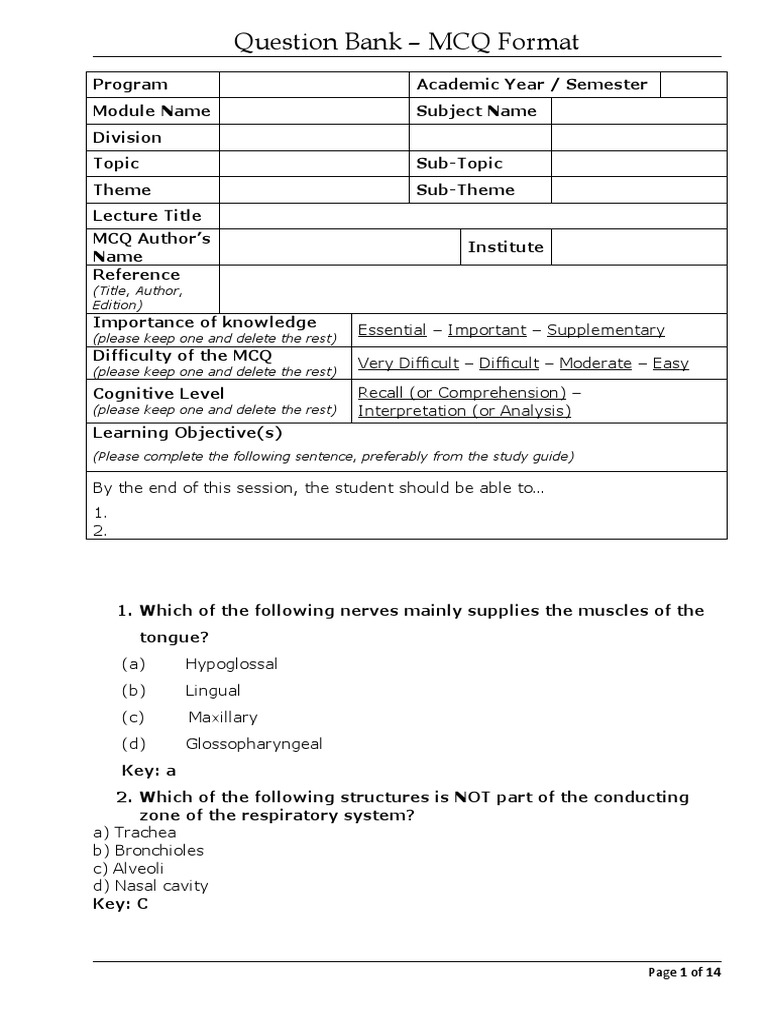 Question Bank MCQ BSMT | PDF