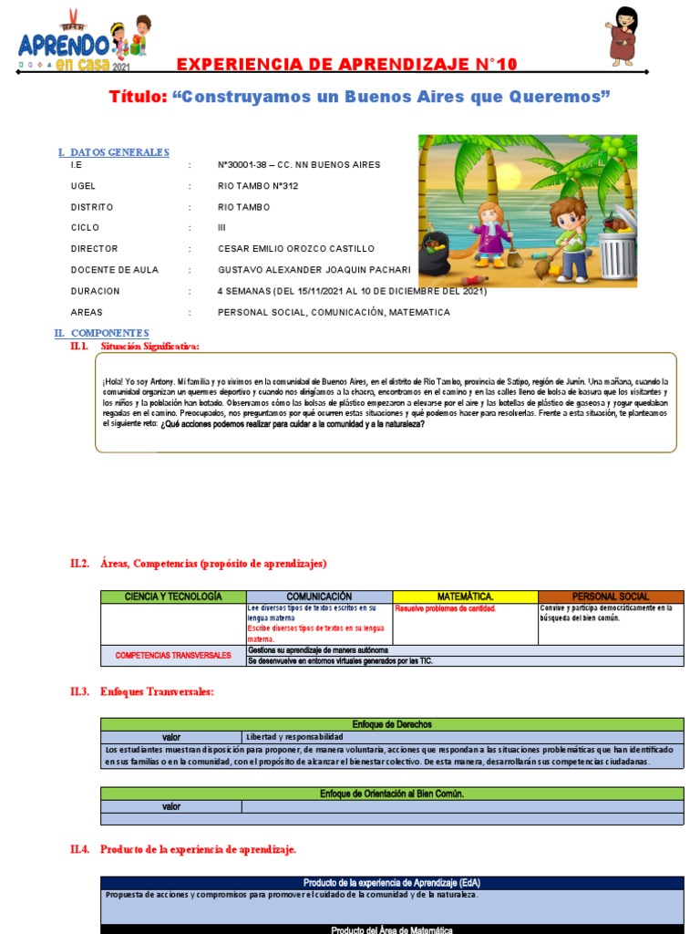 Experiencia de Aprendizaje N°10 Mes de Noviembre y Diciembre 2021 | Descargar gratis PDF ...