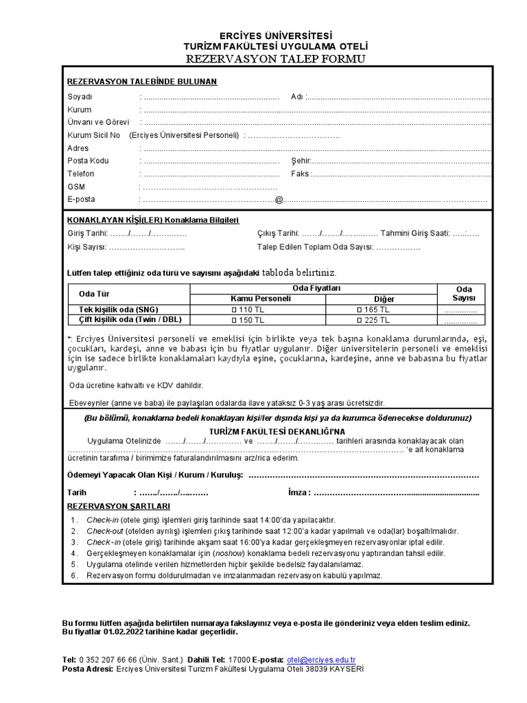 Reservation Request Form and Information | PDF