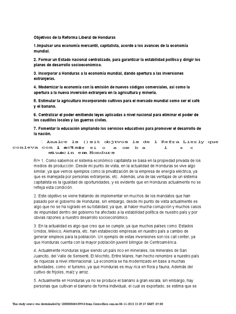 Objetivos de La Reforma Liberal de Honduras.docx | PDF | Honduras ...