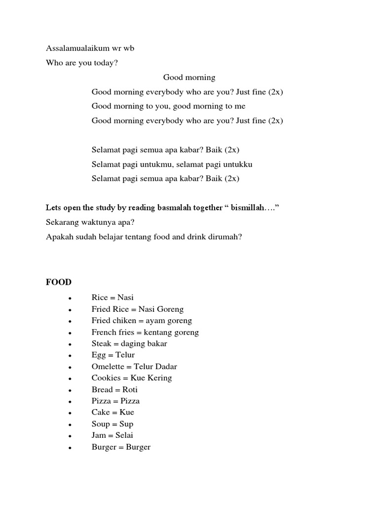 Kelas 2 Bahasa Inggris Pdf Foods Cuisine