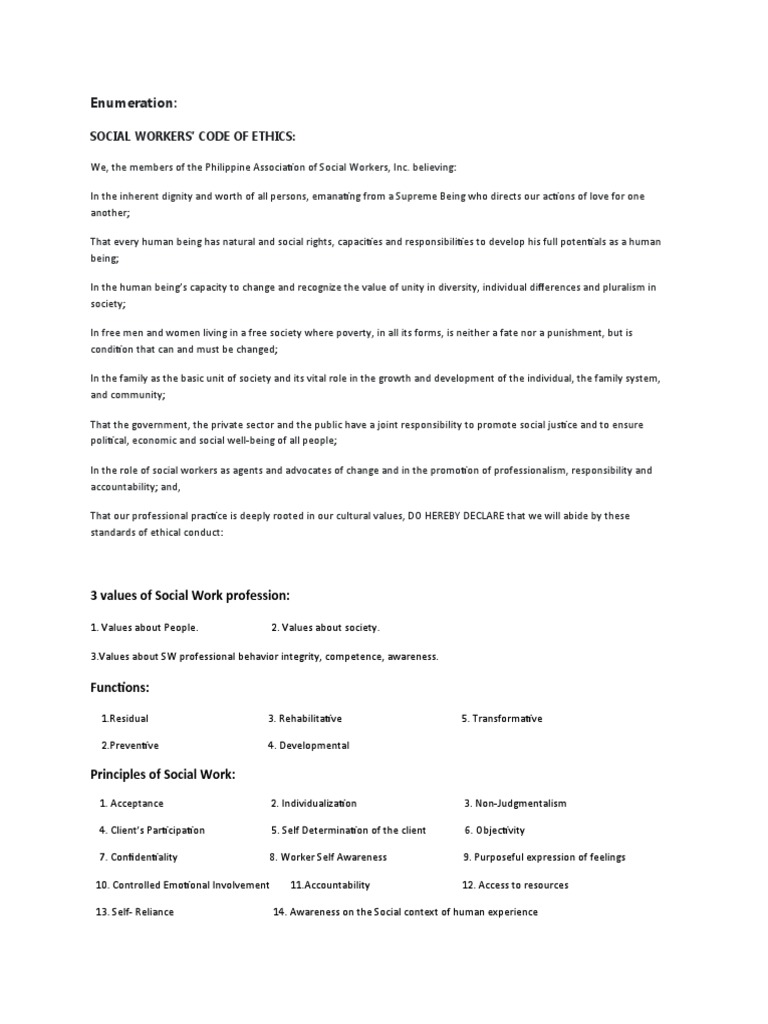 Philippine Social Workers' Code of Ethics | PDF | Social Protection | Social Work