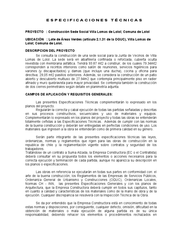 Construcción Sede Social en Lolol | PDF | Hormigón | Fundación (Ingeniería)