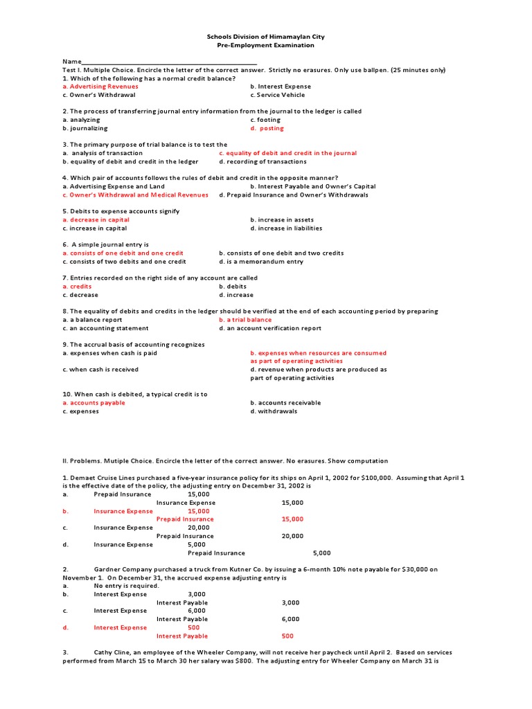 Pre Employment Examination ADAS III ADAS II | PDF | Debits And Credits ...