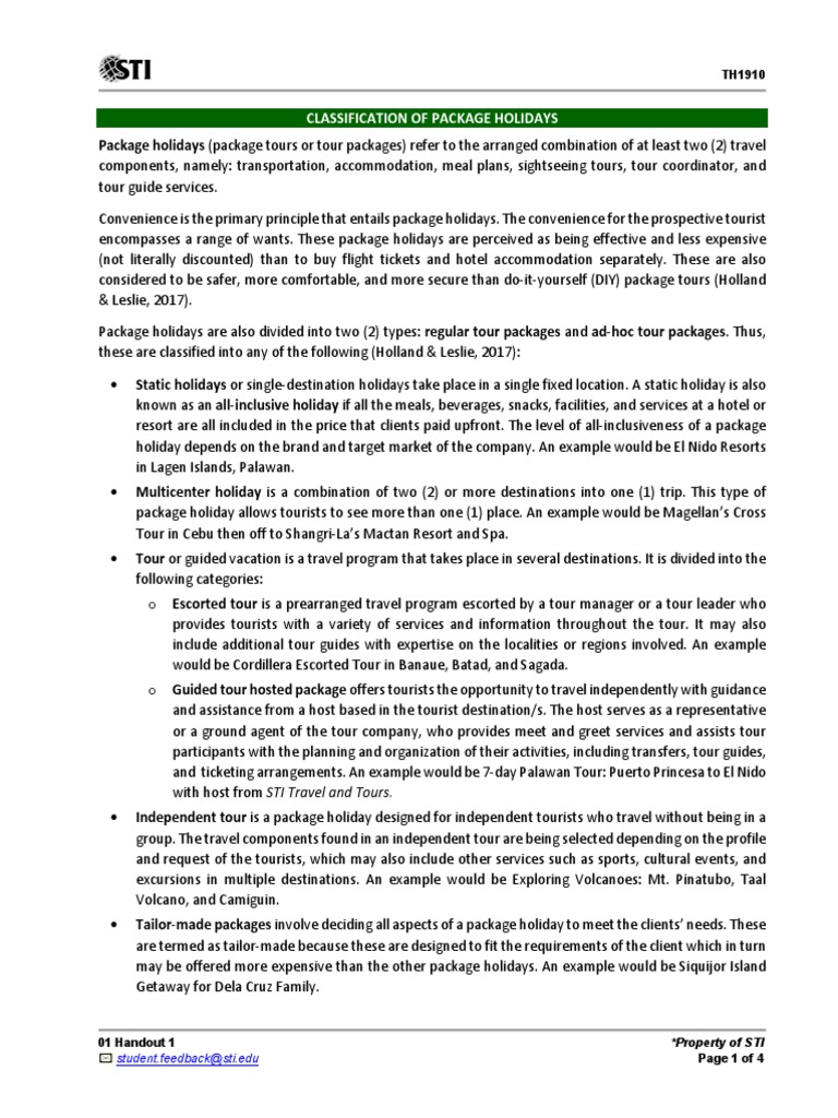 01 Handout 16 Tour Package | PDF