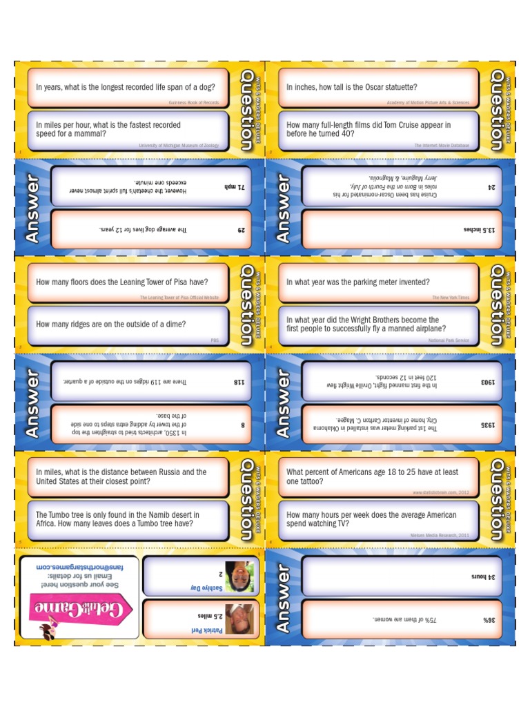 Wits and Wagers Deluxe Question Cards | PDF | The Star Spangled Banner