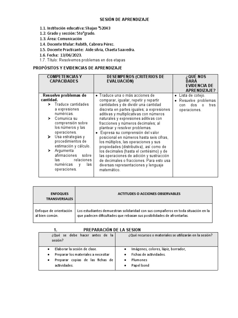 SESIÓN DE APRENDIZAJE Matematica 5 | PDF | Aprendizaje | Ciencia cognitiva