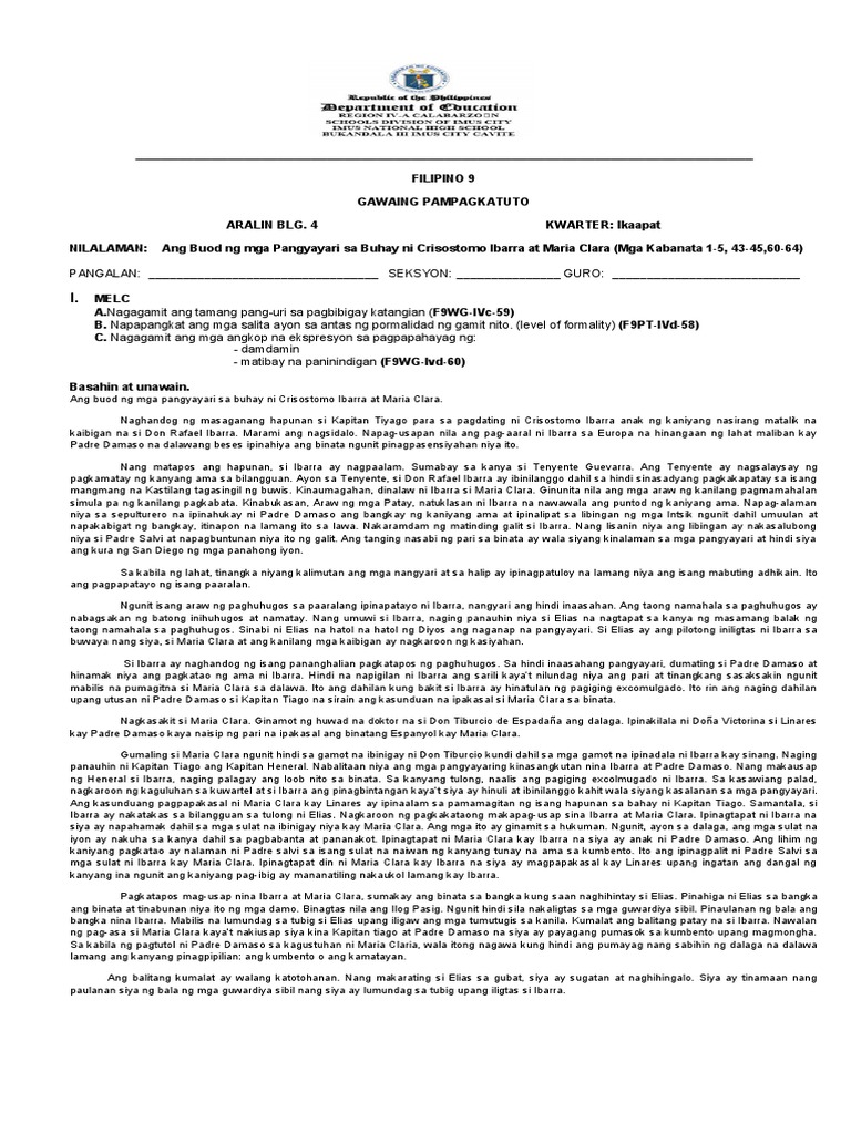 LAS Week 4 Q4 Filipino 9 | PDF