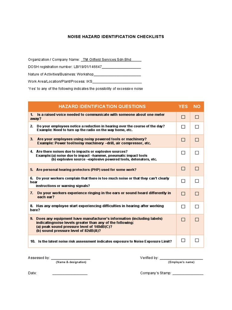 NOISE-HAZARD-IDENTIFICATION-CHECKLISTS Labuan | PDF | Noise | Labor ...