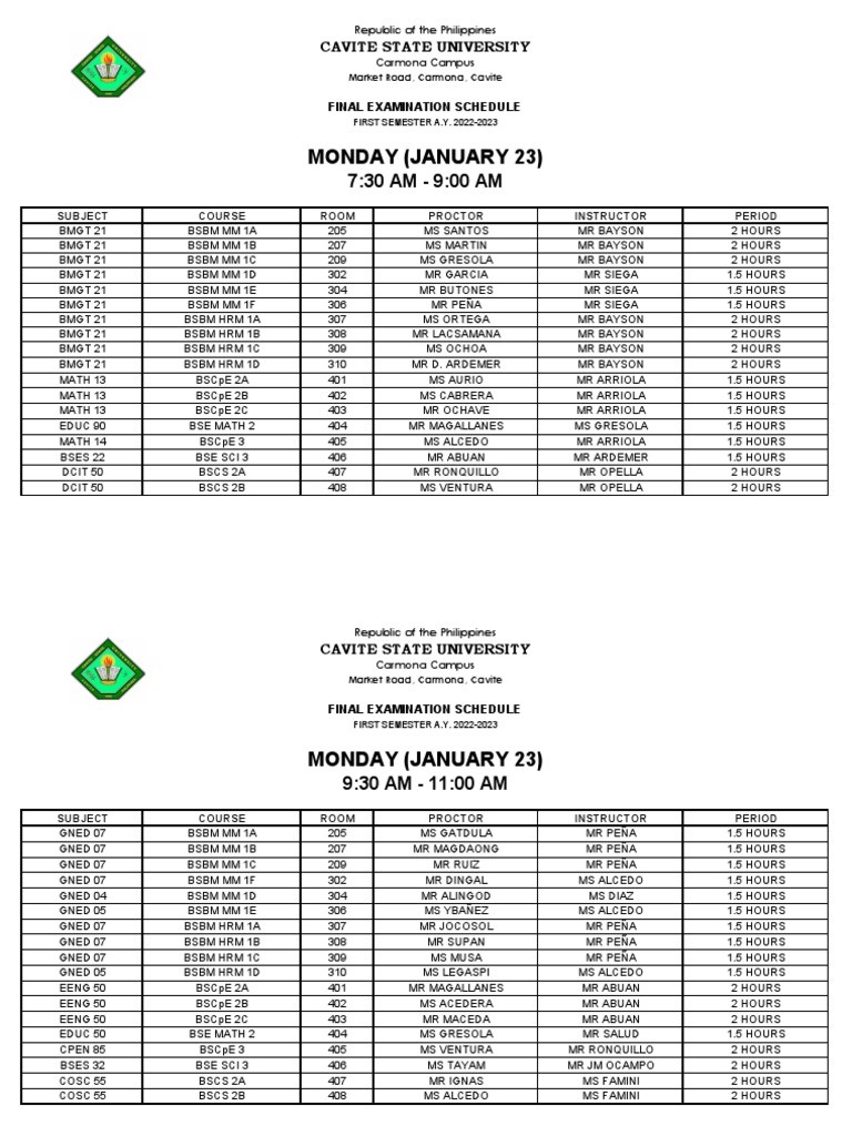 Cavite State University Exam Schedule 2023 | PDF