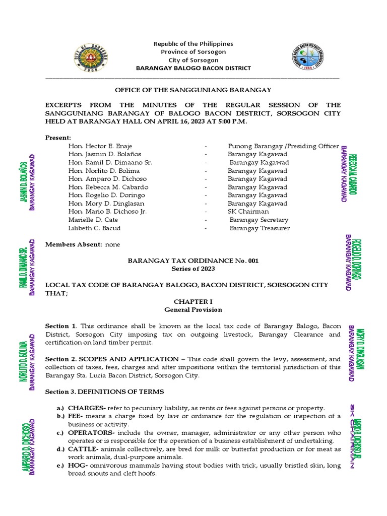Barangay Tax Ordinance N0. 7 2022 | PDF | Fine (Penalty) | Justice