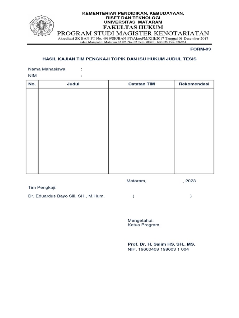 FORM PENGAJUAN JUDUL ACC MKN | PDF