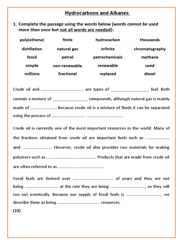 Hydrocarbons-and-Alkanes-worksheet HOMEWORK | PDF | Hydrocarbons | Alkane