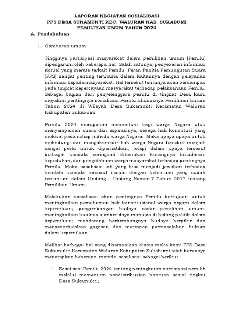 Laporan Sosialisasi Pemilu 2024 PPS | PDF