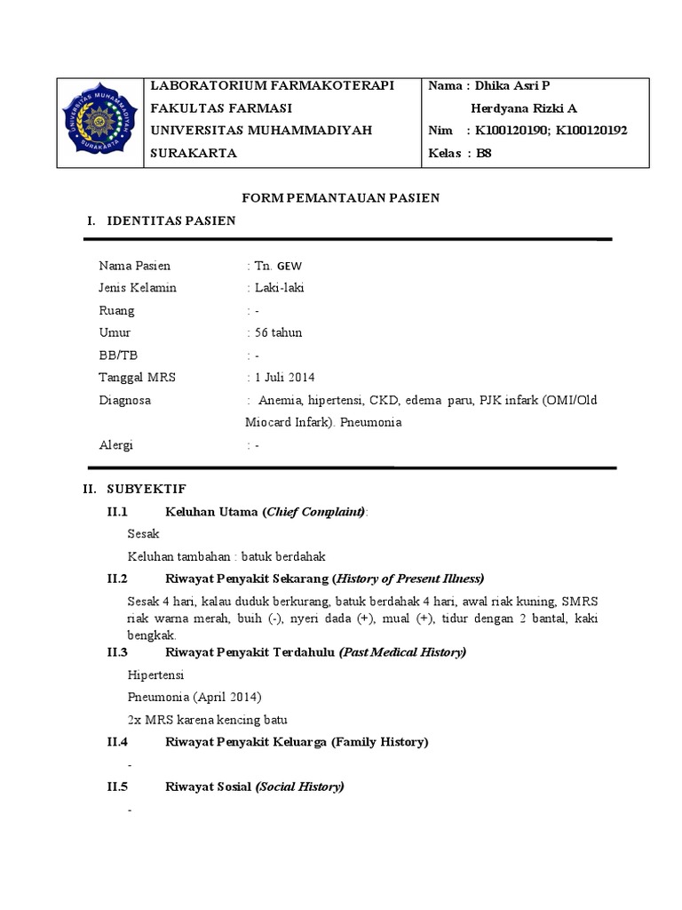Kasus Minggu 10 Anemia, Hipertensi, CKD, Edema Paru, PJK Infark (OMIOld ...
